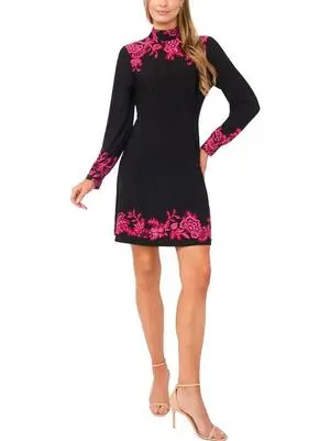 CECE DUPRAZ Border Print Long Sleeve Minidress - Rich Black