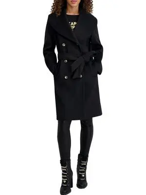 Karl Lagerfeld Paris Shawl Collar Wool Blend Coat - Black