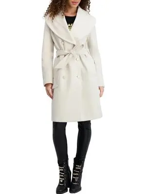 Karl Lagerfeld Paris Shawl Collar Wool Blend Coat - White