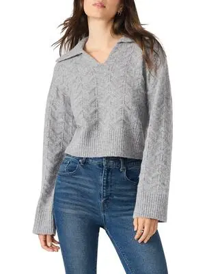 Steve Madden Esthere Pointelle Collar Sweater - Grey Heather
