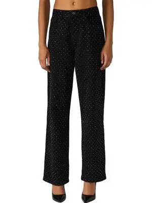 Steve Madden Avaline Crystal Embellished Straight Leg Jeans - Black