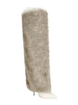 AZALEA WANG Langann Faux Fur Stiletto Boots - Bone