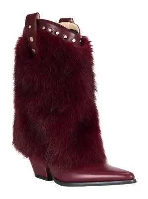 AZALEA WANG Violetta Faux Fur Western Bootie - Burgundy
