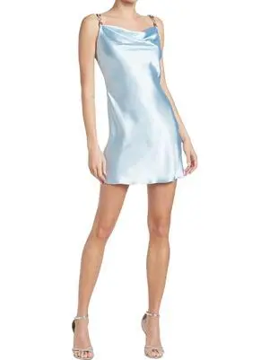 JUMP APPAREL Satin Cowl Neck Slip Mini Dress - Ltblue