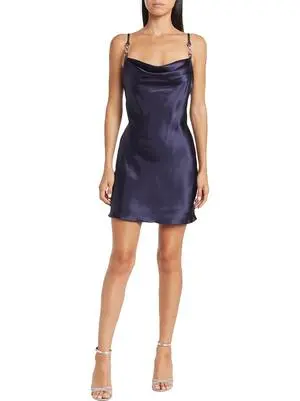 JUMP APPAREL Satin Cowl Neck Slip Mini Dress - Navy