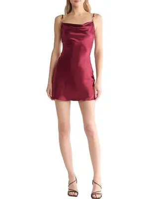JUMP APPAREL Satin Cowl Neck Slip Mini Dress - Wine