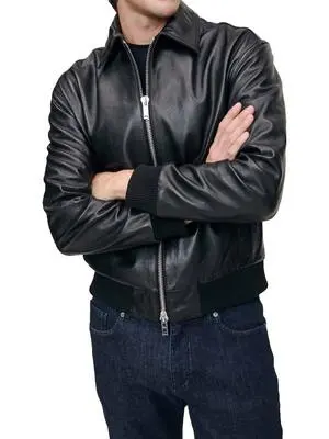 DL1961 Zip-front Leather Bomber Jacket - Obsidian