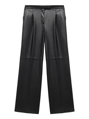 Mango Wide Leg Faux Leather Trousers - Black