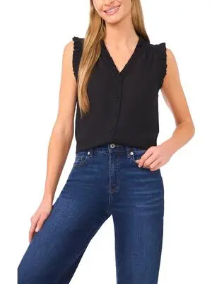 CECE DUPRAZ Frill Detail Sleeveless Georgette Top - Rich Black