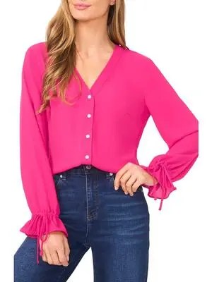 CECE DUPRAZ Tie Cuff Button-up Top - Bright Rose