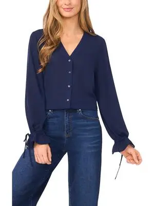 CECE DUPRAZ Tie Cuff Button-up Top - Classic Navy