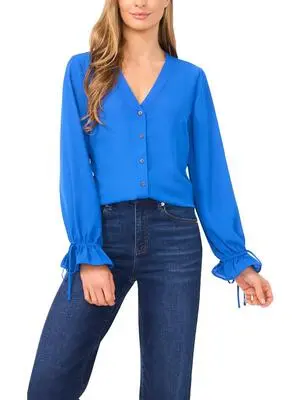 CECE DUPRAZ Tie Cuff Button-up Top - Cobalt Petal