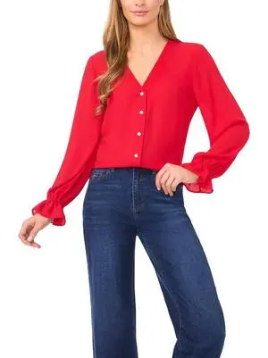 CECE DUPRAZ Tie Cuff Button-up Top - Red