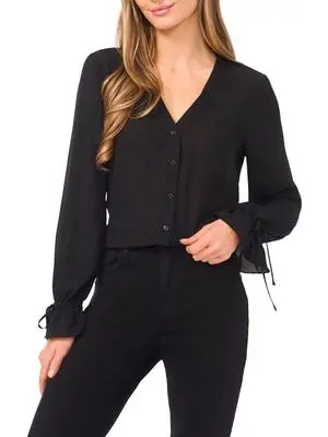 CECE DUPRAZ Tie Cuff Button-up Top - Rich Black