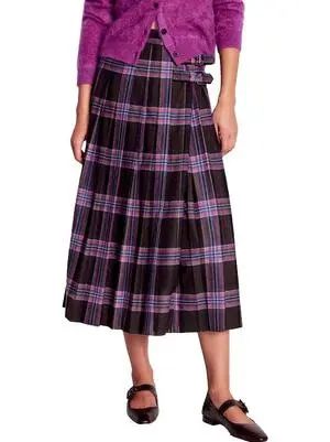 Boden Josephine Wool Blend Kilt Skirt - Brown Blue/pink Check