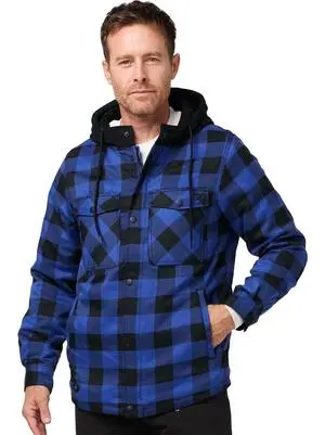 MOBILE WARMING Flannel Heated Hooded Jacket Blue