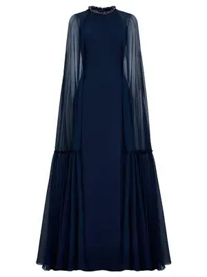 Jenny Packham Storm Cape-design Maxi Dress - Blackthorne Blue