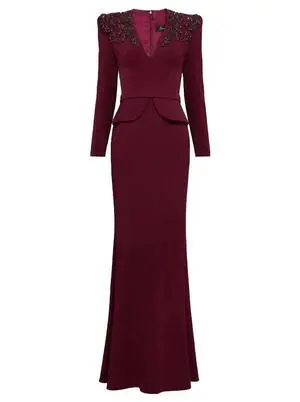 Jenny Packham Sequin-embellished V-neck Maxi Dress - Cardinal