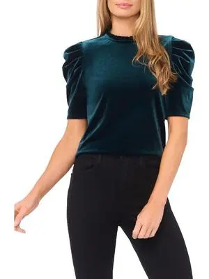 CECE DUPRAZ Ruffle Puff Sleeve Velvet Top - Hunter Green