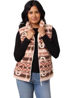 MOBILE WARMING Upland Printed Heated High-pile Fleece Vest - Clay Aztec