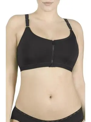 Natori Yogi Front Zip Wireless Sports Bra - Black