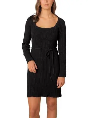HOPE & HENRY Organic Square Neck Cable Sweater Dress - Black