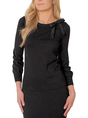 HOPE & HENRY Organic Cotton Pointelle Sweater - Black Diamond