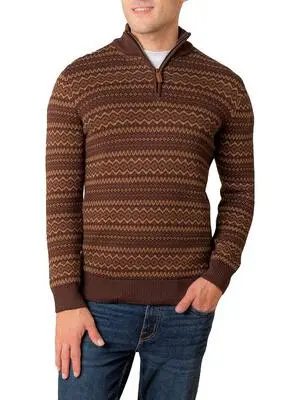 HOPE & HENRY Organic Half Zip Intarsia Pullover Sweater - Chocolate Fireside Fair Isle