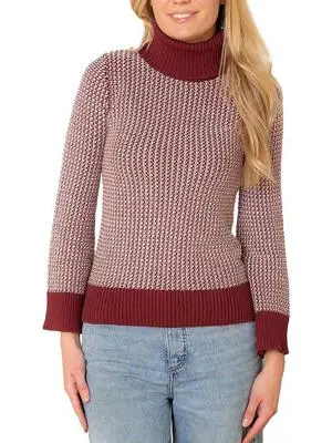 HOPE & HENRY Organic Tweed Stitch Turtleneck Sweater - Oxblood Tweed