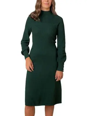 HOPE & HENRY Organic Cotton Mock Neck Sweater Dress - Deep Green