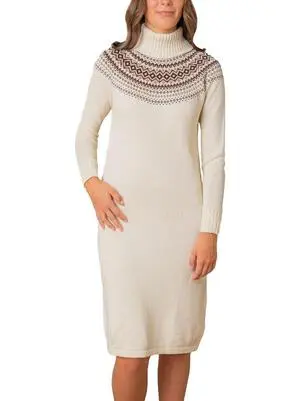 HOPE & HENRY Organic Long Sleeve Turtleneck Sweater Dress - Ivory Fireside Fair Isle