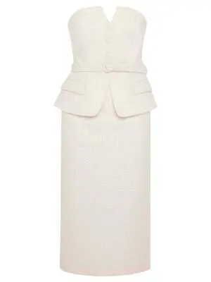 THEO THE LABEL Melia Tweed Strapless Midi Dress - Ivory