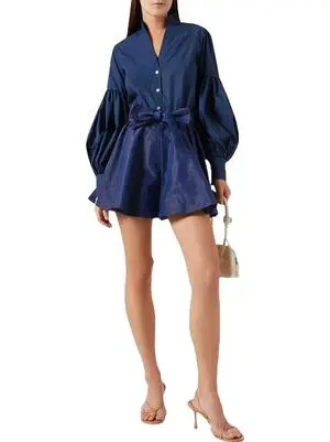 NO PISE LA GRAMA Alegria High-waist Taffeta Shorts - Navy