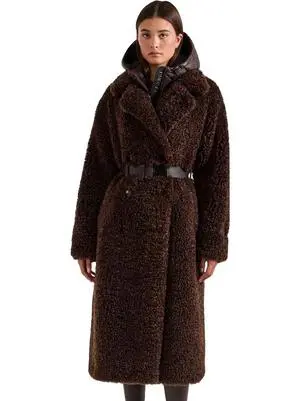 Rudsak Tina Belted Teddy Jacket With Removable Puffer Hood - Espresso