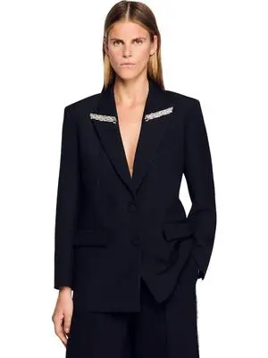 Sandro Tuxedo Jacket With Rhinestone Collar - Black