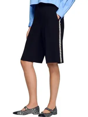 Sandro Straight-leg Bermuda Shorts With Rhinestone Stripe - Black