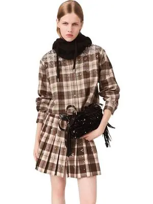 Maje Rhinestone Checked Shirt - Big Brown Check
