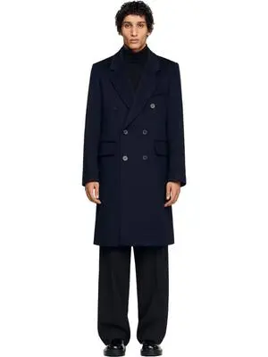 Sandro Double-breasted Wool-cashmere Coat - Navy Blue