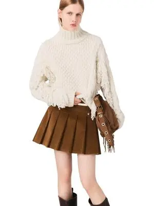 Maje Wool-blend Cable-knit Sweater With Fringes - Ecru