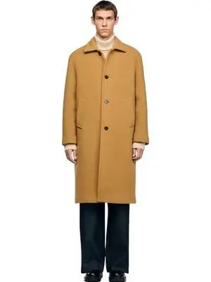 Sandro Wool And Cashmere Buttoned Coat - Camel