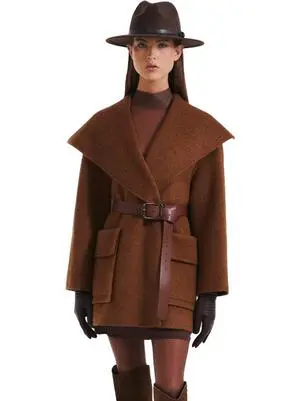 Rudsak Lucia Textured Wool Wrap Mid-length Coat - Camel
