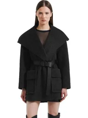 Rudsak Lucia Textured Wool Wrap Mid-length Coat - Heather Black