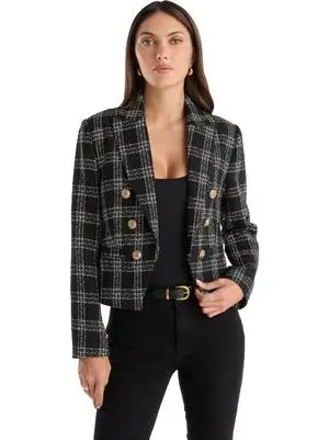 THE NOLI SHOP Gabrielle Double Breasted Blazer Black Tweed