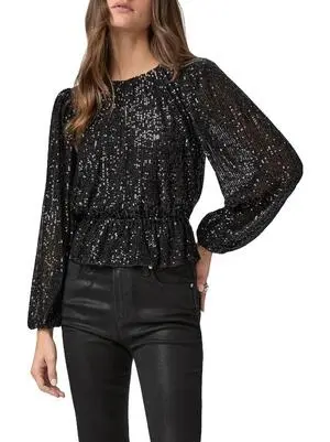 Paige Sequin Peplum Top - Black