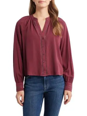 CLOTH & STONE Shirred Button-up Shirt - Merlot Harvest