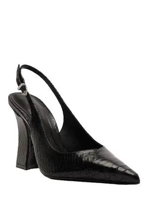 Schutz Michelle Snakeskin Embossed Slingback Pump - Black