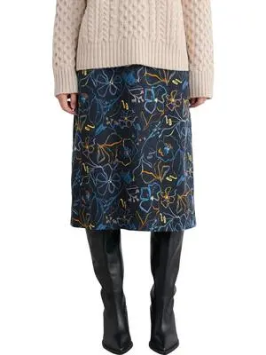 SEASALT CORNWALL Floral Organic Cotton Corduroy A-line Skirt - Drawn Floral Maritime