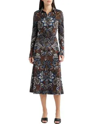Julia Jordan Floral Print Shirt Dress - Brown Multi