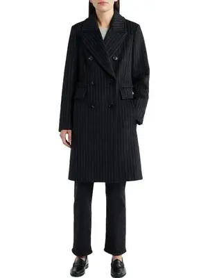 London Fog Heritage Pinstripe Double Breasted Coat - Black Pinstripe