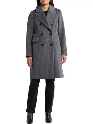 London Fog Heritage Pinstripe Double Breasted Coat - Grey Pinstripe